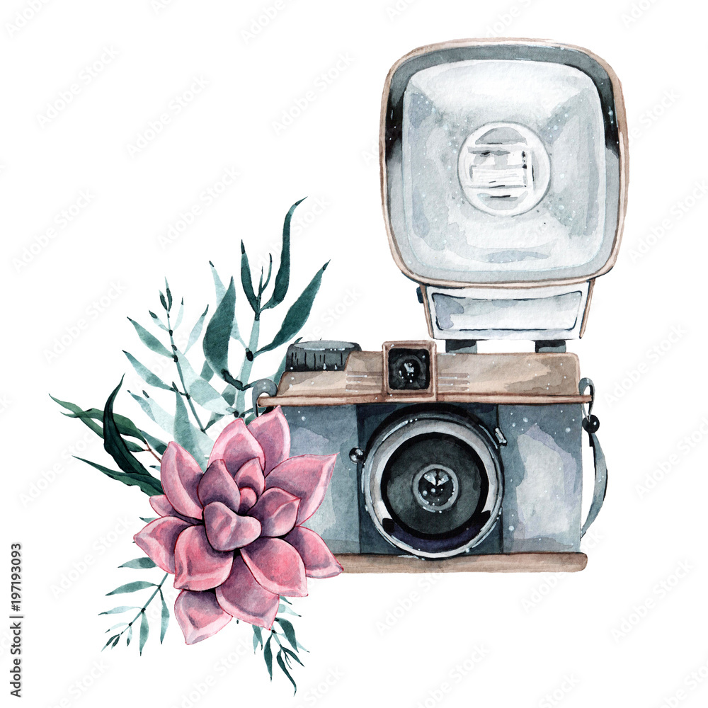 Vintage retro watercolor camera. Perfect for photography logo Stock ...