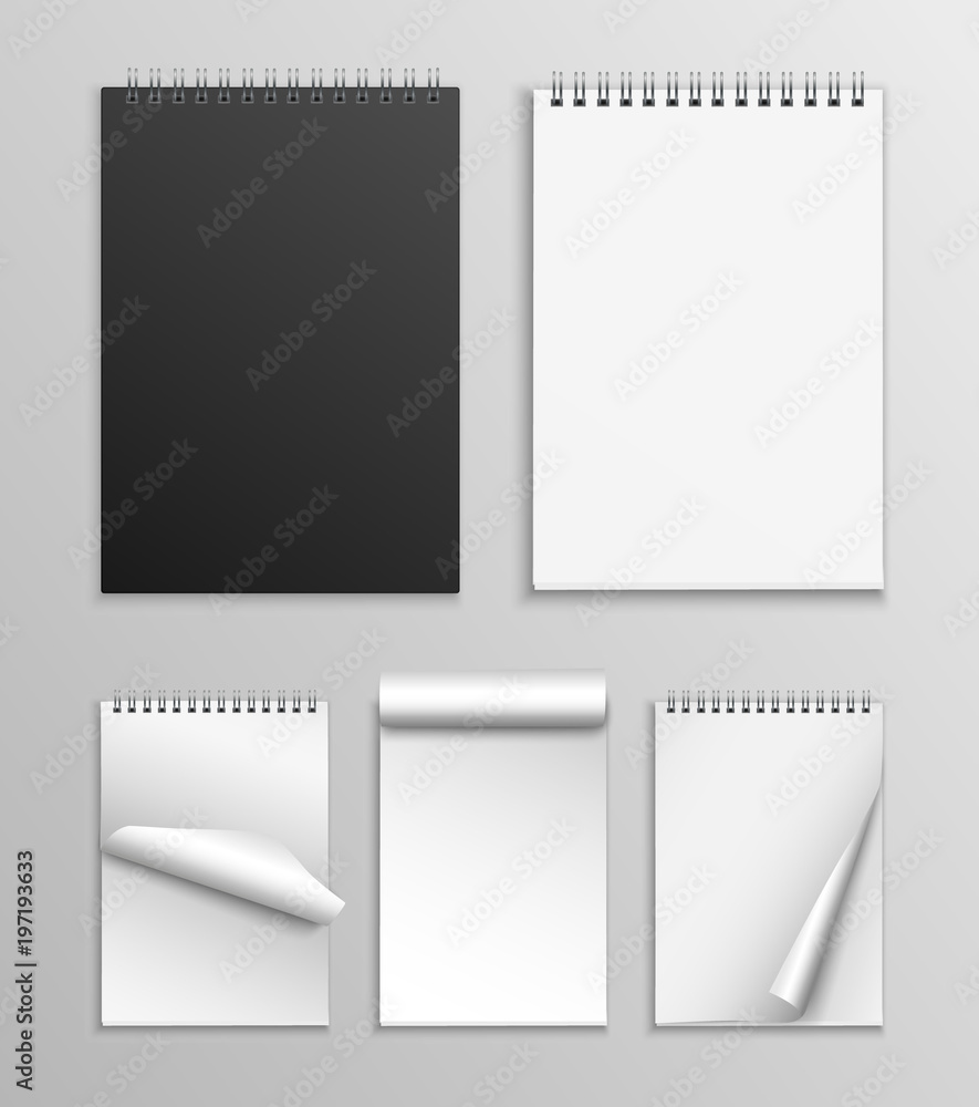 Vector collection of realistic notebooks with different positions of ...