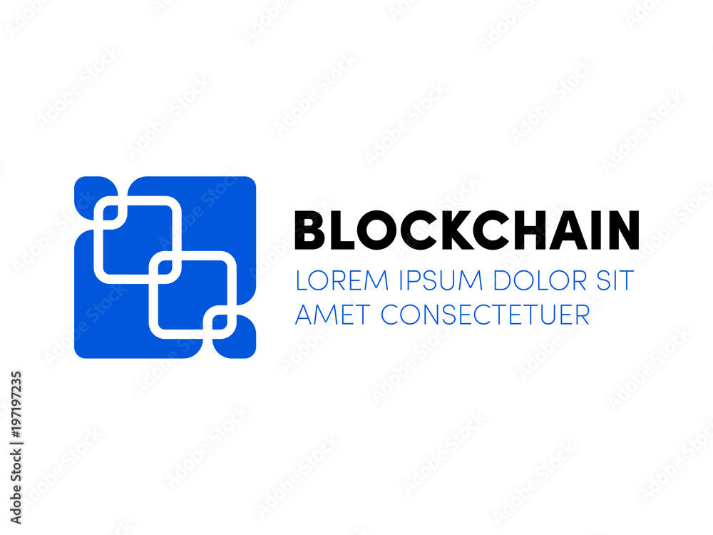Blockchain logo. Vector chained block in to blue square icon ...