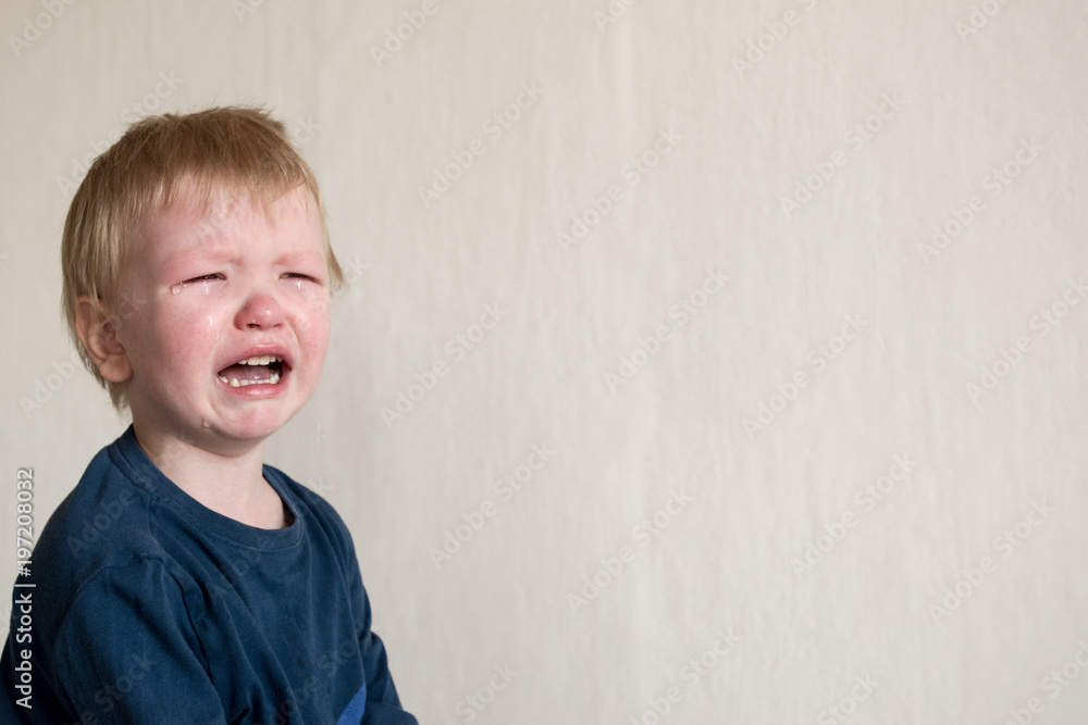 Cry. Portrait of boy. Caucasian child looks at camera. Charming boy the ...