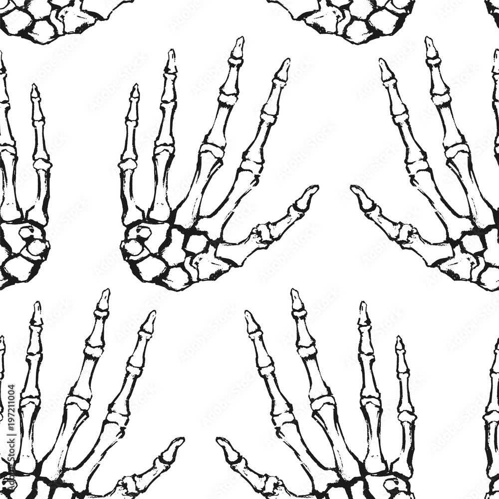 Seamless texture with human skeleton hand. Anatomical drawing ...