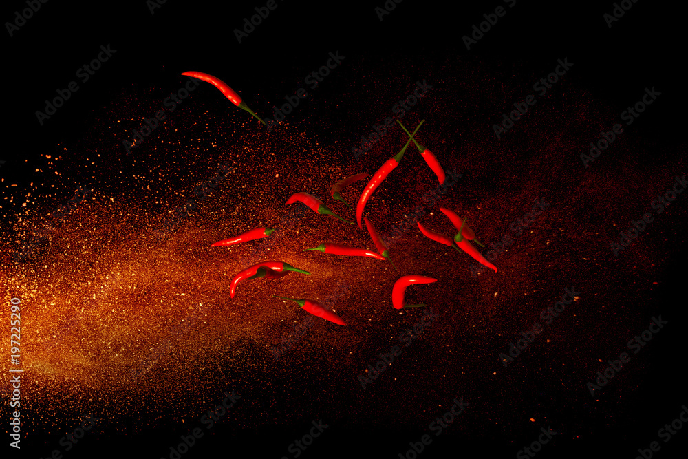 Hot red pepper on a background of ground pepper Stock Photo | Adobe Stock