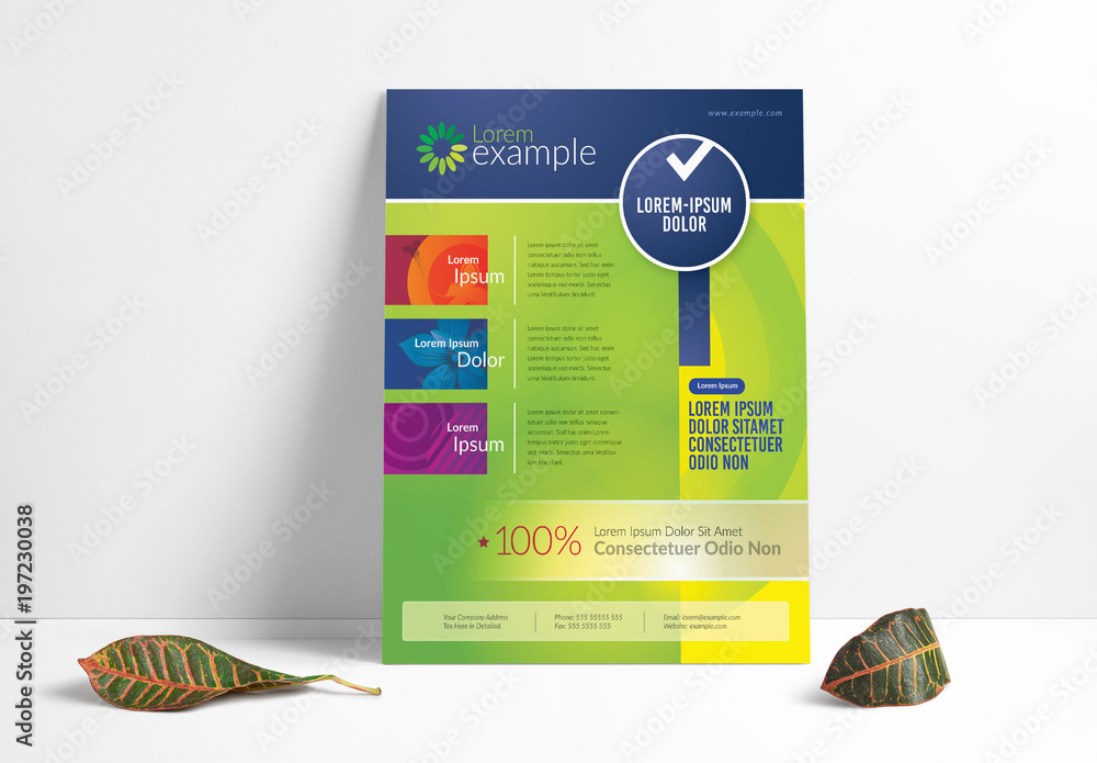 Green Flyer Layout with Blue Header Stock Template | Adobe Stock