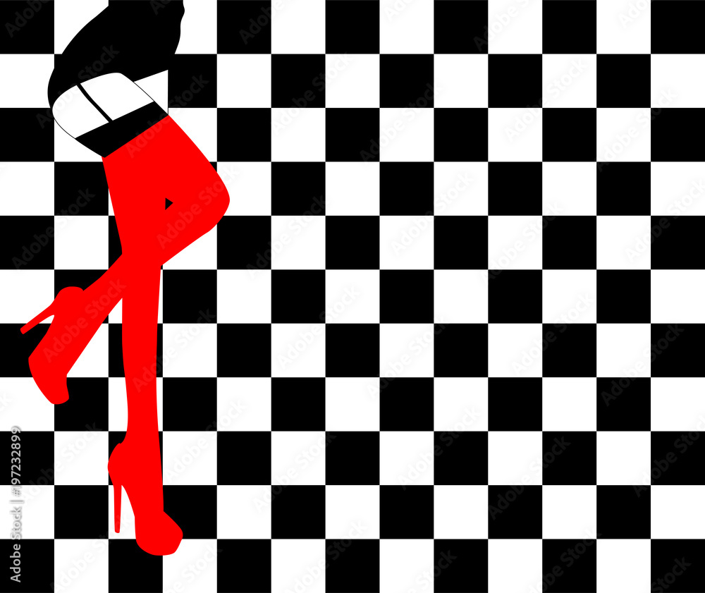 Sexy women legs red color on the modern black and white cubes ...
