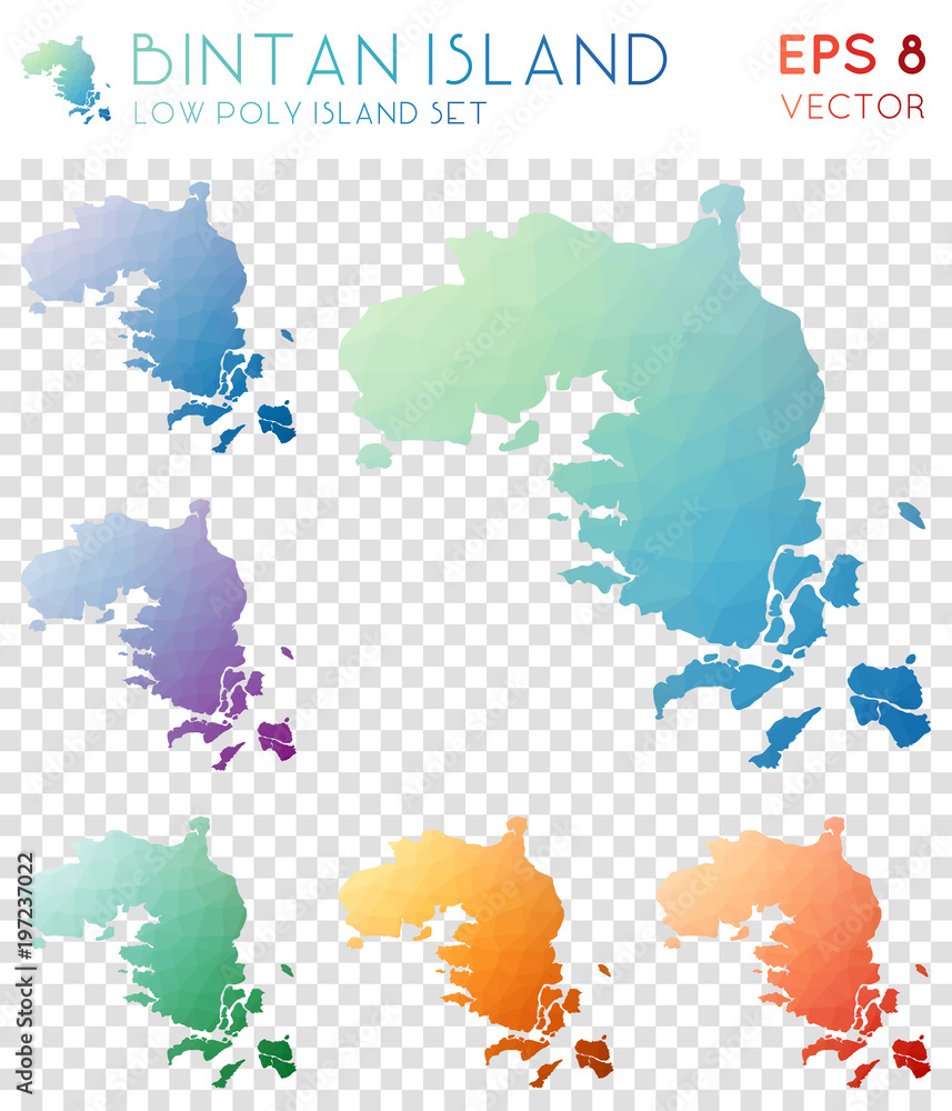Bintan Island geometric polygonal maps, mosaic style island collection ...