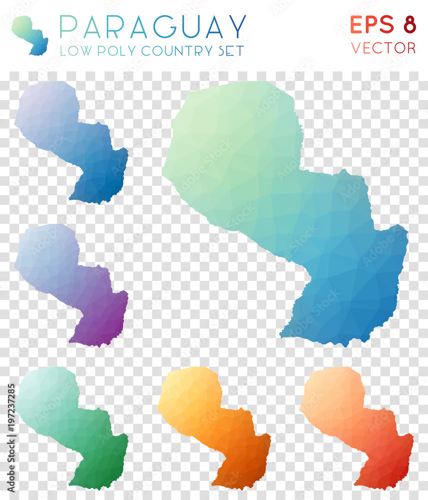 Paraguay geometric polygonal maps, mosaic style country collection ...