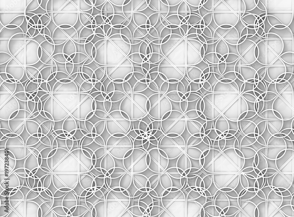 3d rendering. ABstract White oval shape line overlay the other wall ...