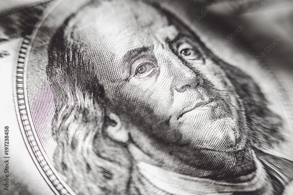 100 dollar bill with President Benjamin Franklin. Stock Photo | Adobe Stock