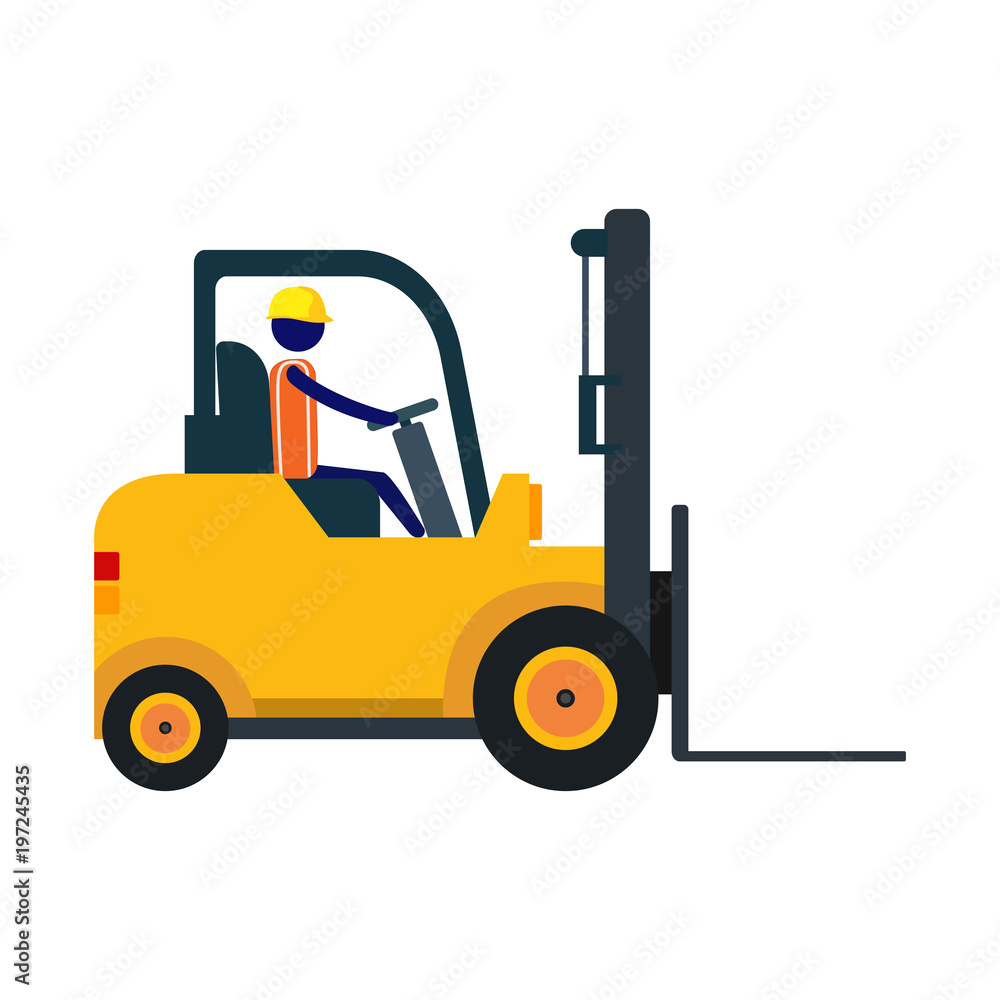 Vector pictogram man driving forklift. Isolated illustration on white ...