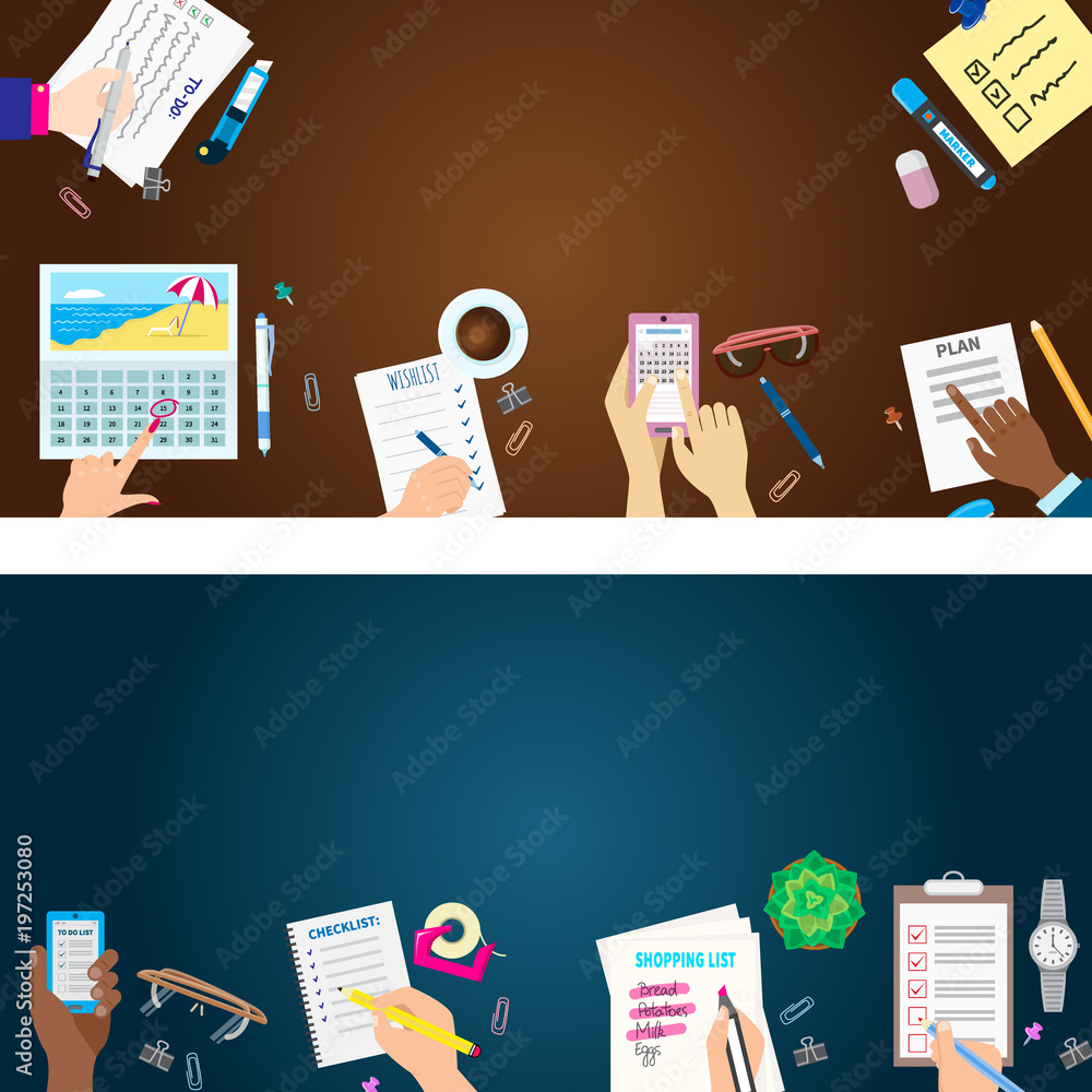 Agenda list banner concept vector illustration set business note ofiice ...