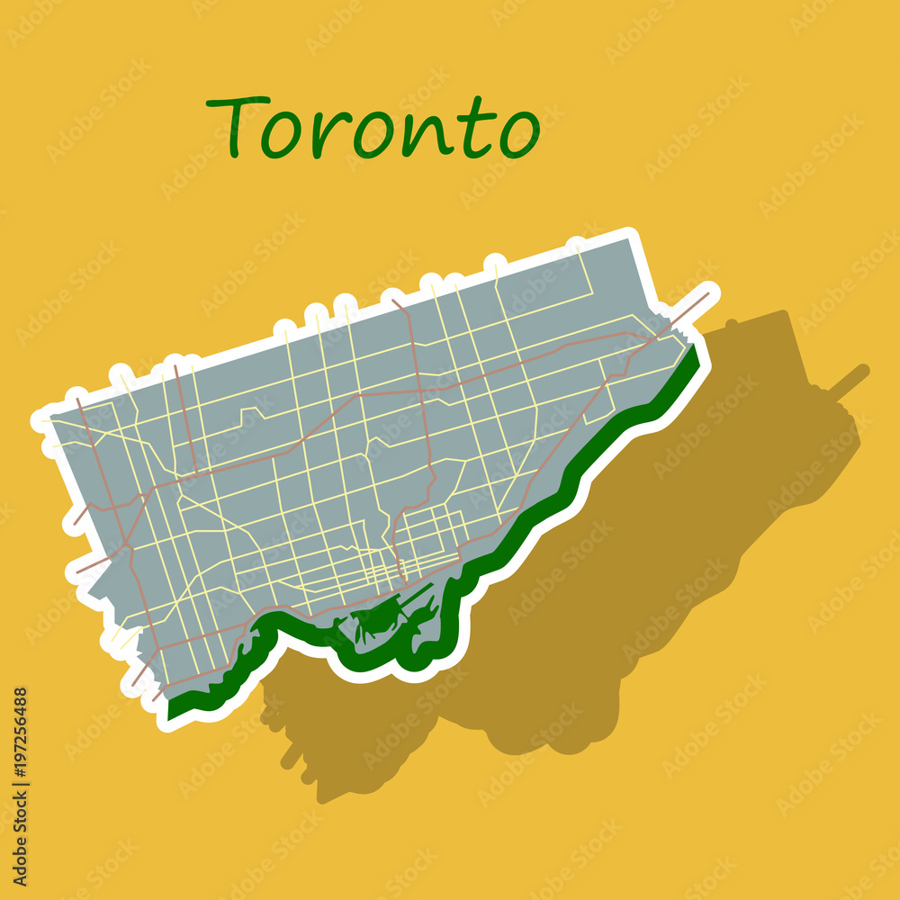 Sticker color map of Toronto, Canada. City Plan of Toronto. Vector ...
