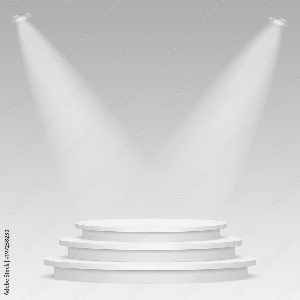 Round stage podium illuminated with light on transparent background ...