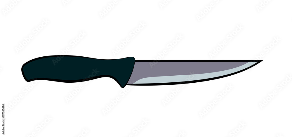 Vector illustration, flat cartoon kitchen knife with dark grey handle ...