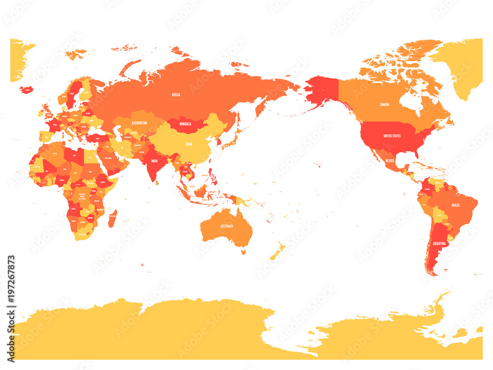 World map in four shades of orange on white background. High detail ...