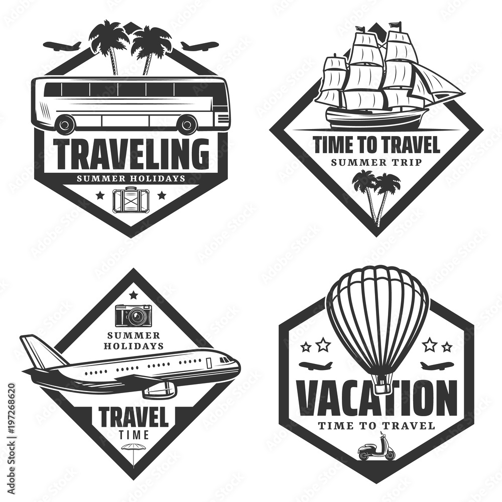 vector vintage set of travel and vacation labels, emblems and symbols ...