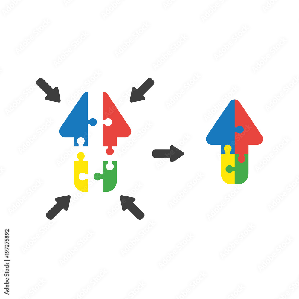 Vector icon concept of arrow shaped puzzle pieces showing up and ...