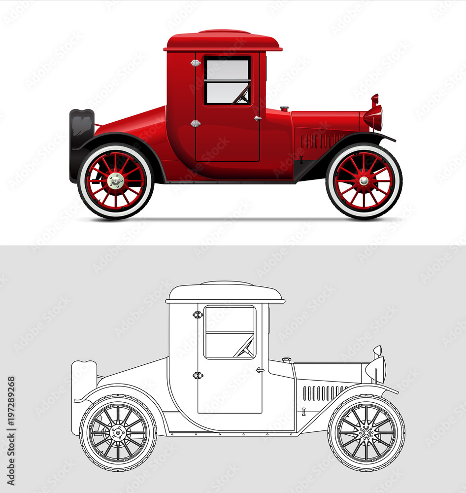 Vector illustration of Hupmobile Model 32 Coupe 1914 produced by Hupp ...