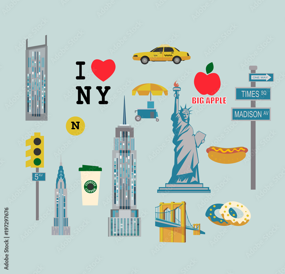 Icons by topic New York Stock Vector | Adobe Stock