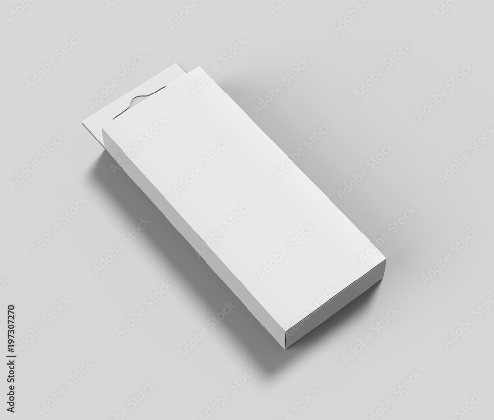 Hanging white blank cardboard packaging box with hang tab retail box ...