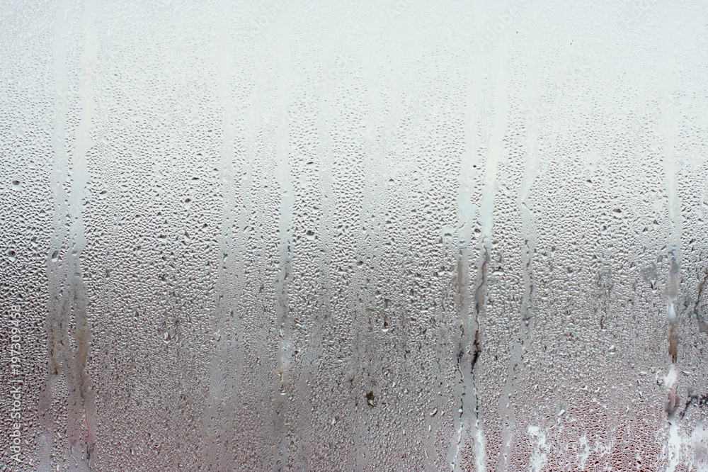 Water droplets condensation background of dew on glass window, humidity ...