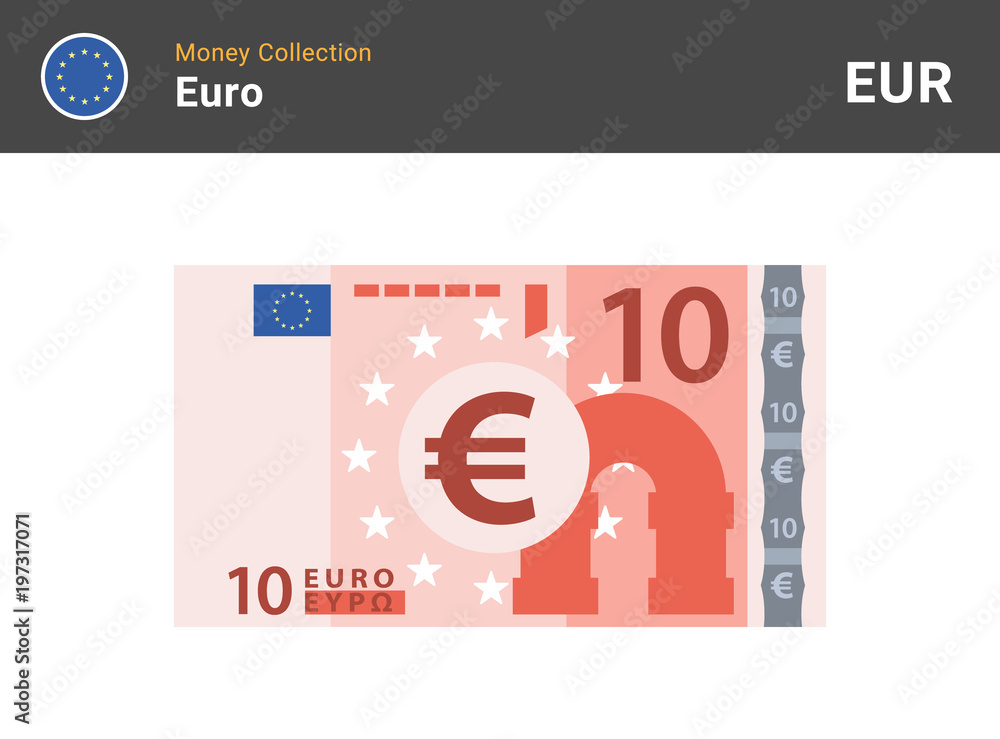 10 Euro banknote. Paper money. Flat Style. Vector illustration. Stock ...