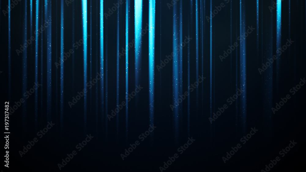 Flying particles in vertical blue light rays Stock Illustration | Adobe ...