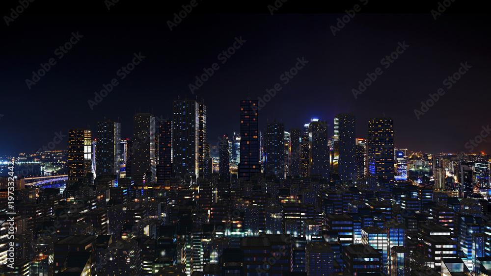 Futuristic city skyline at night time. Stock Photo | Adobe Stock