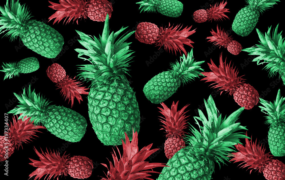 Fruit background with pineapple, watermelon Stock-Illustration | Adobe ...