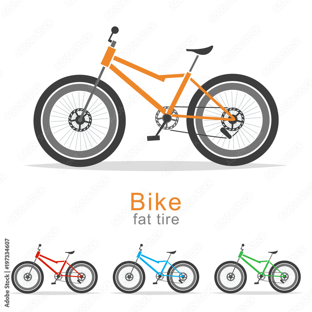 Fat tire bike vector set. Cartoon illustration of a bicycle with big ...