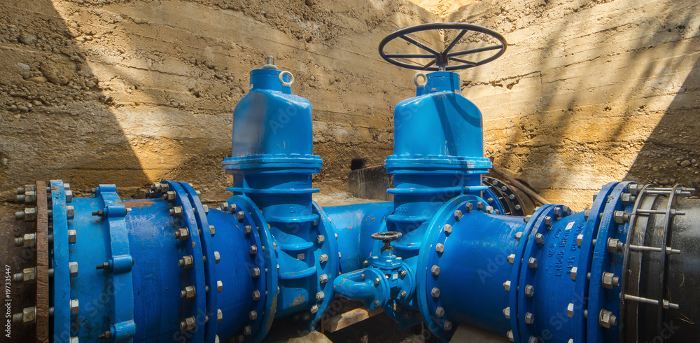 Large valves on the pipeline. Stock Photo | Adobe Stock