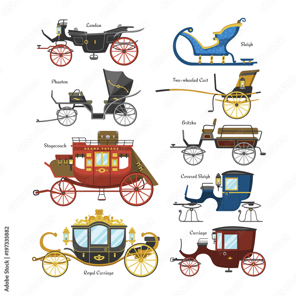Carriage vector vintage transport with old wheels and antique ...