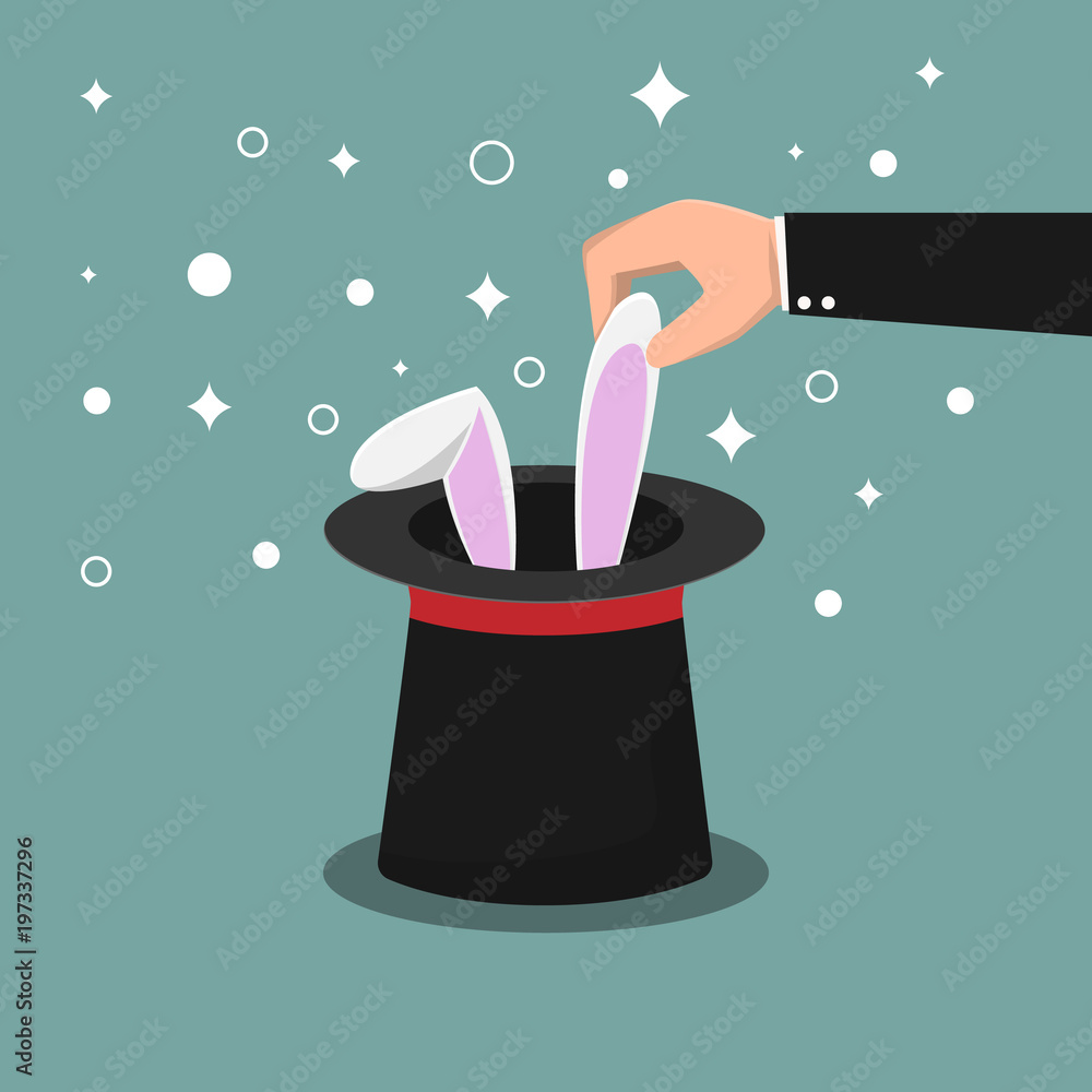 Magic hat with rabbit surprise. The magic show concept vector flat ...