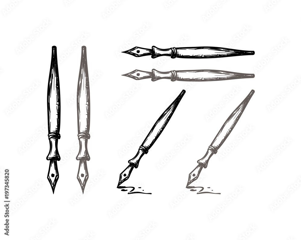 Line Art of the Old Pen for Write Illustration Hand Drawing Sign Symbol ...