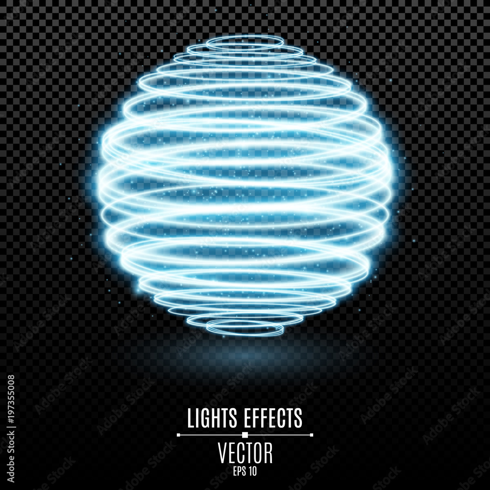 Abstract glowing 3d sphere from blue neon lines on a transparent ...