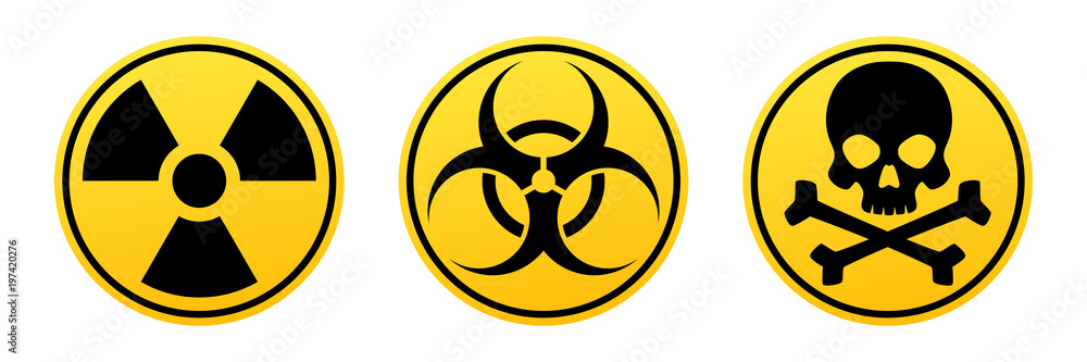 Vetor de Danger yellow vector signs. Radiation sign, Biohazard sign ...