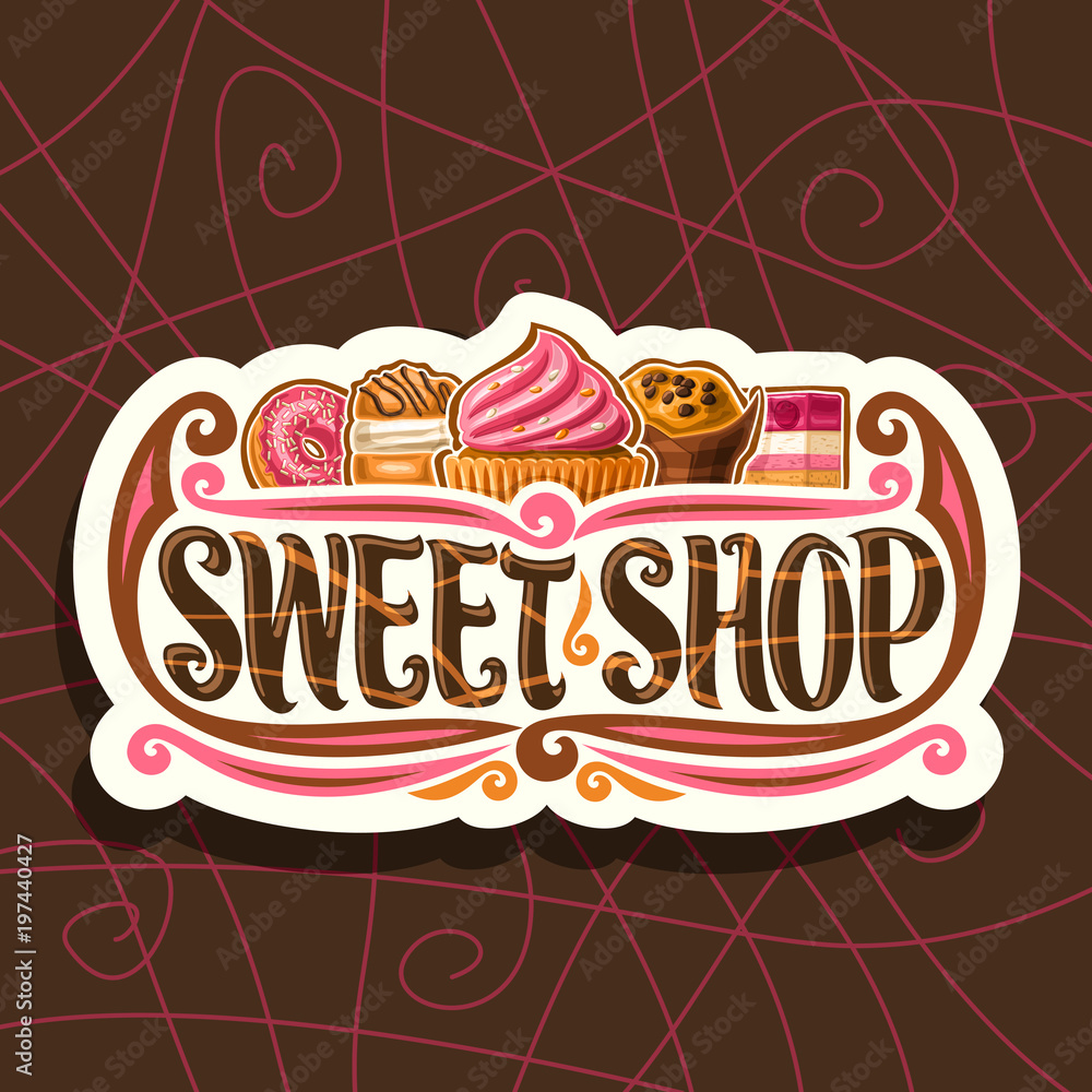 Vector logo for Sweet Shop, cut paper vintage signboard for gourmet ...