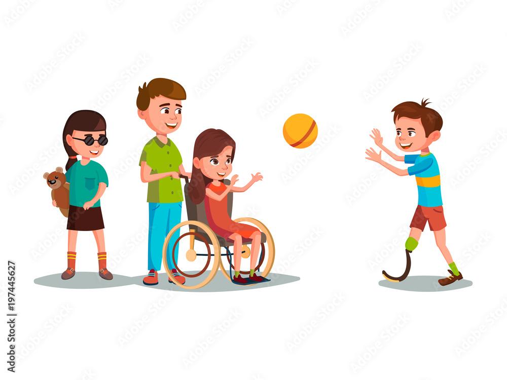 Vector cartoon disabled teen kids characters with restriction of ...