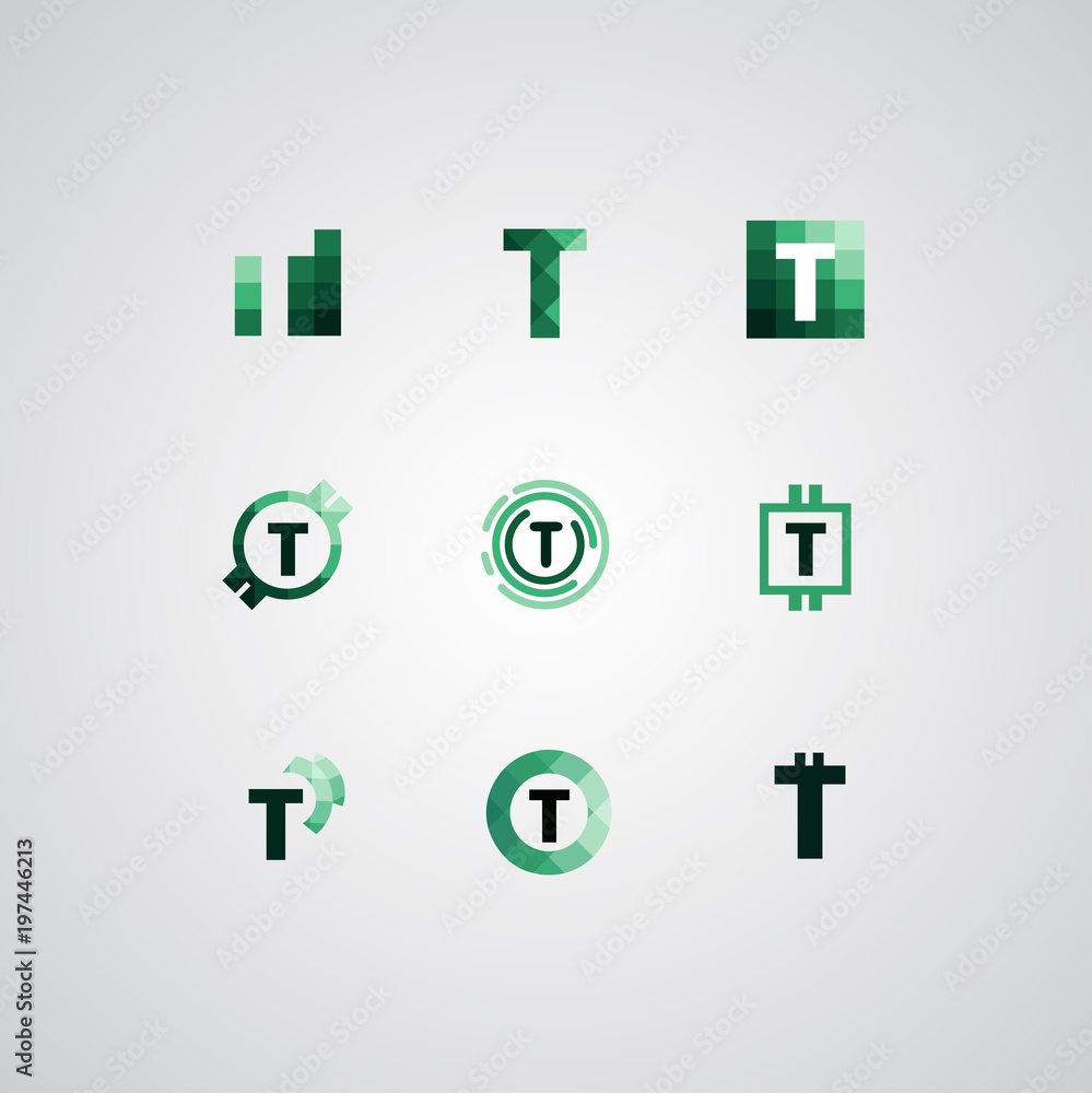 logo, letter "T", vector isolated set of icons and font signs Stock ...