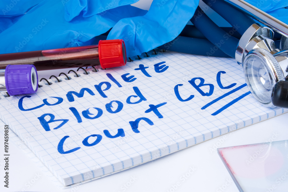 Complete Blood Count (CBC) test procedure. Laboratory test tubes with ...