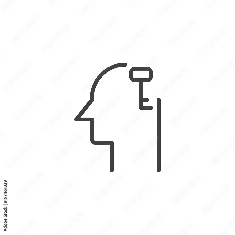 Key in human head outline icon. linear style sign for mobile concept ...
