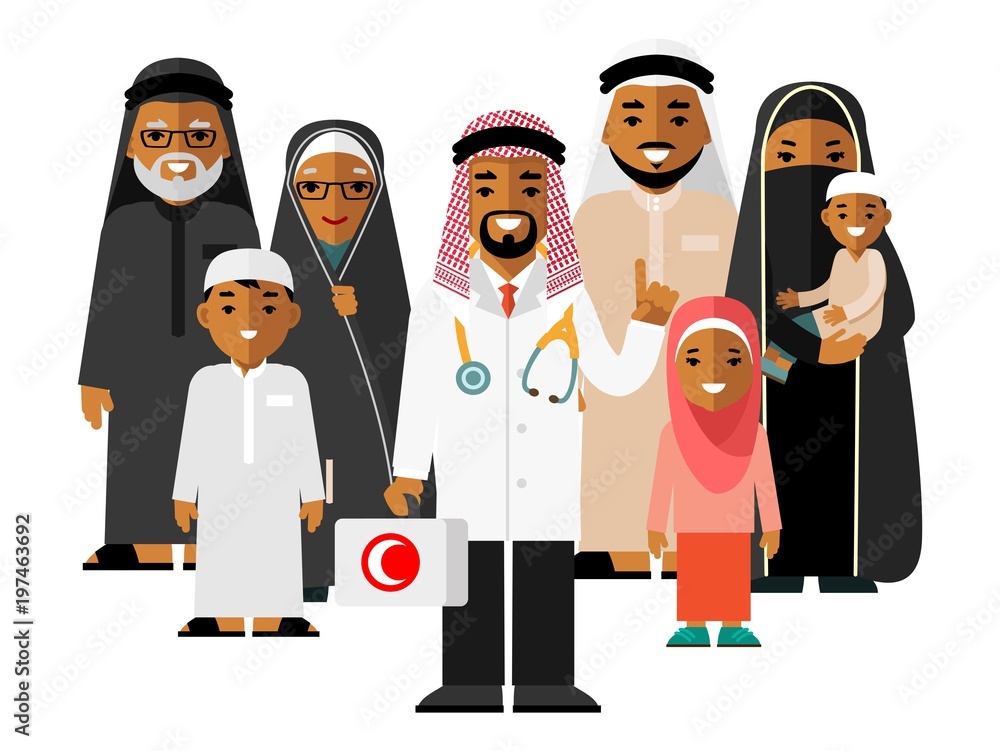 Family muslim arabic doctor concept with young practitioner and happy ...