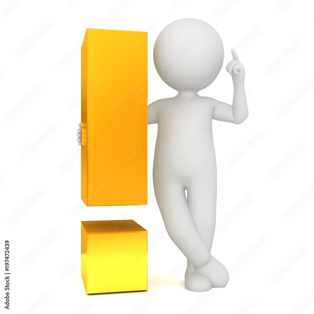 idea man 3d gold brainstorming stick figure exclamation mark point ...