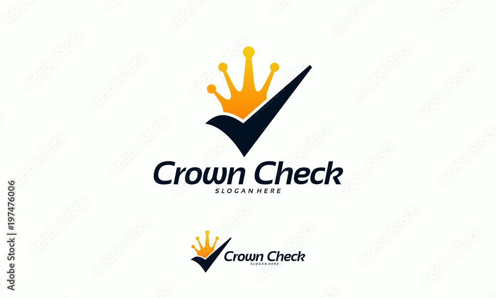 Crown Check logo designs concept, King Crown logo template Stock Vector ...