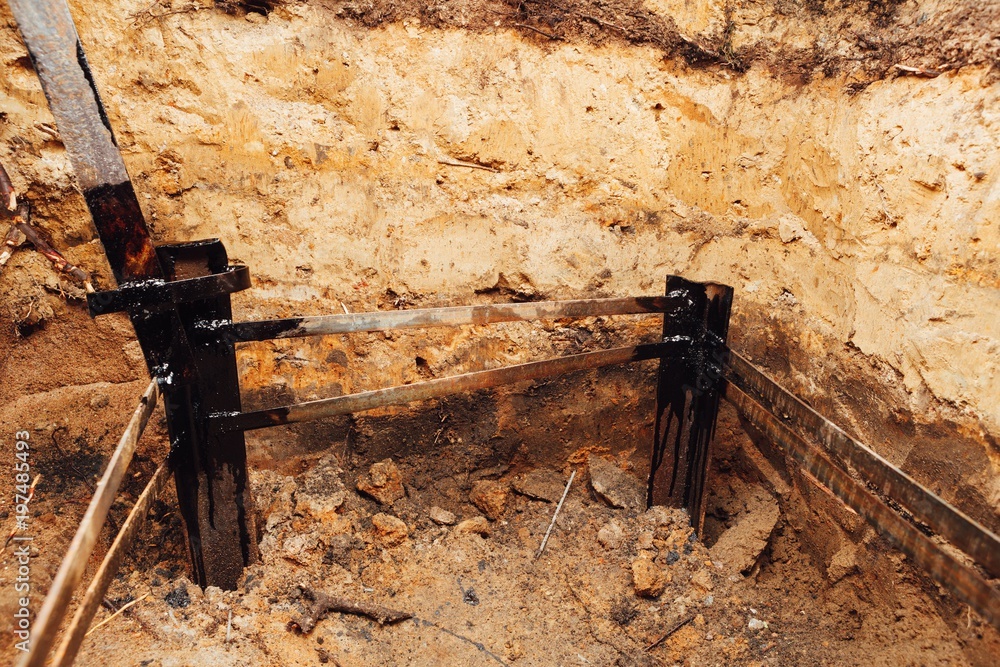 electricity grounding instalaltion, underground metal framework part ...