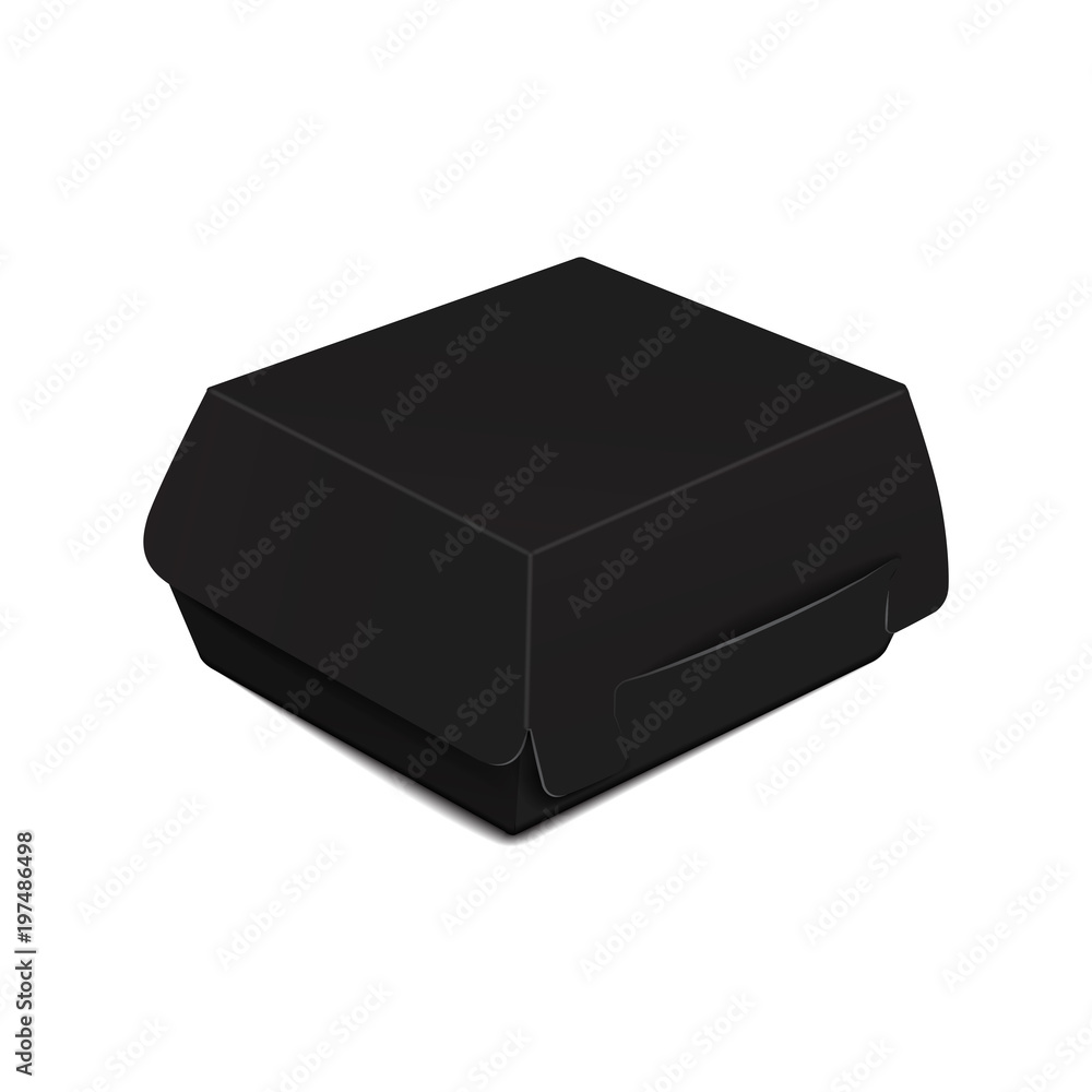 Black food box, packaging for burger, lunch, fast food, sandwich ...