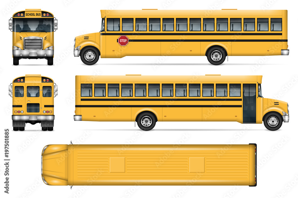 School bus vector mock-up. Isolated template of city transport on white ...