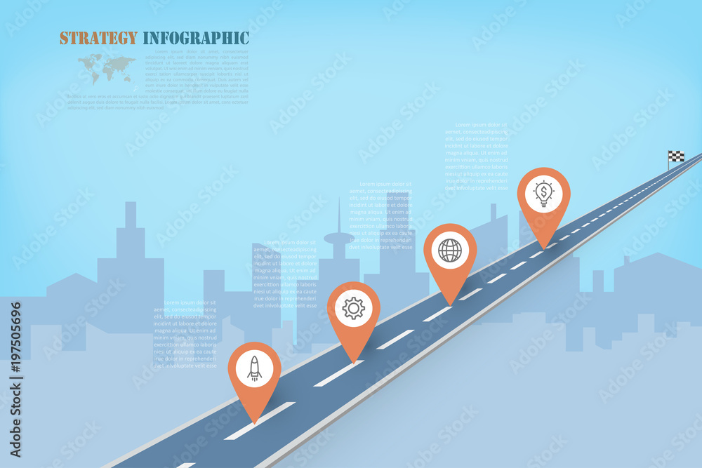 Business infographics with road map pattern and thin line icons. Stock ...