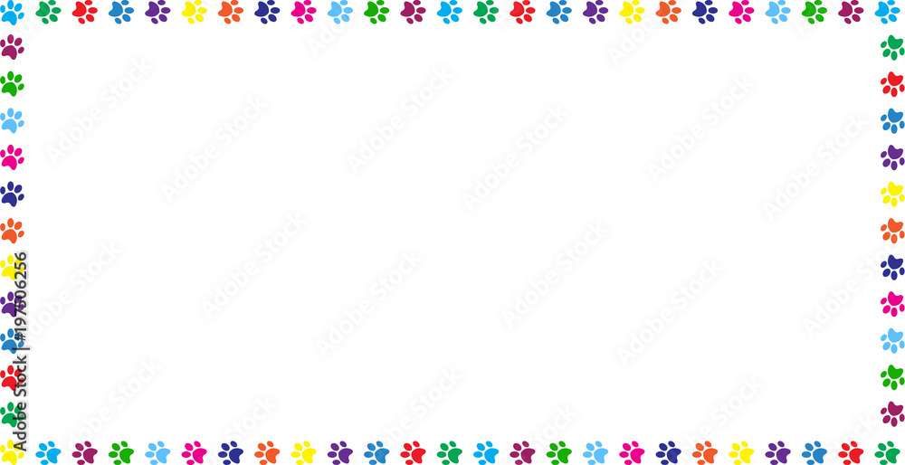 Rectangle frame made of rainbow animal paw prints on white Stock Vector ...