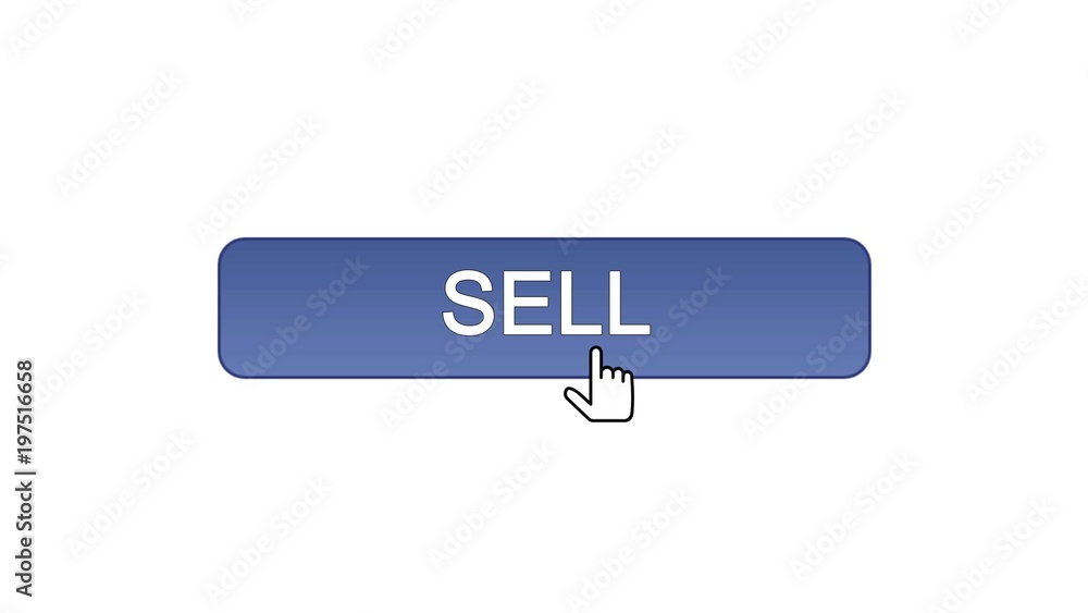 Sell web interface button clicked with mouse cursor, violet color, business Stock Illustration ...