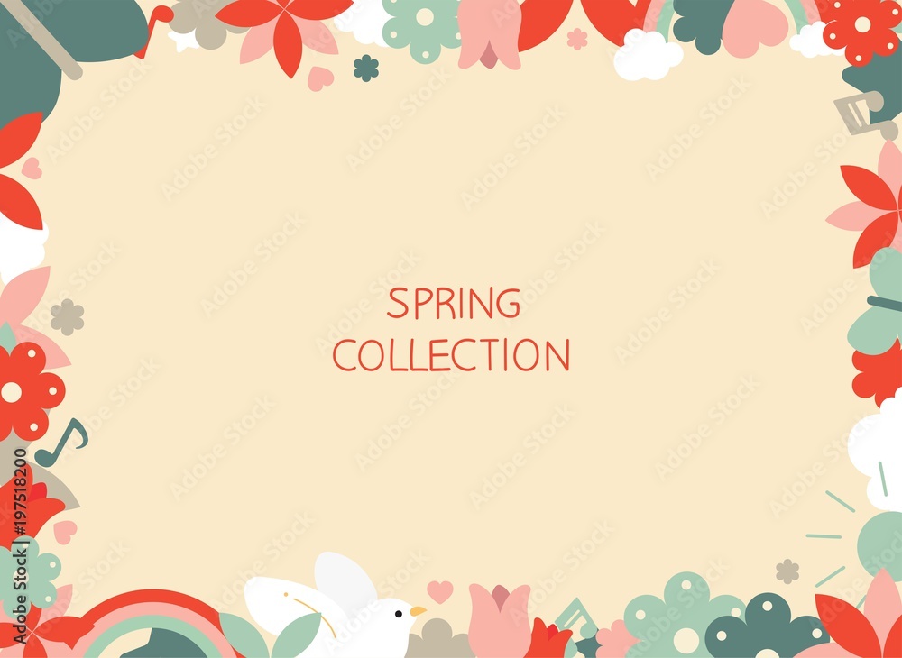 colorful spring flowers and elements cute border frame Stock Vector ...
